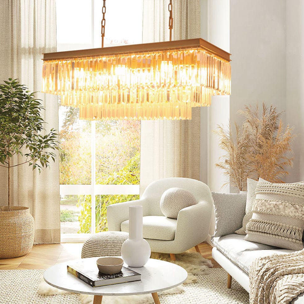 Crystal Rectangular Chandelier - Satin Gold | elevenpast