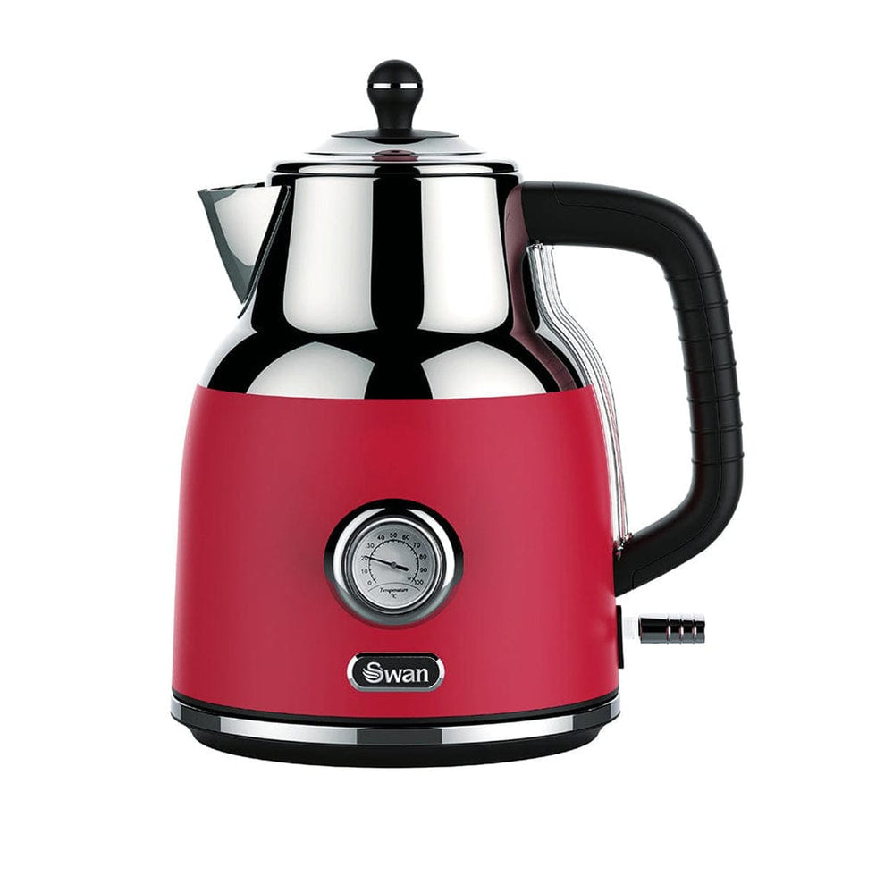 Swan Retro Cordless Kettle with Temperature Guage Red 1.7L | elevenpast